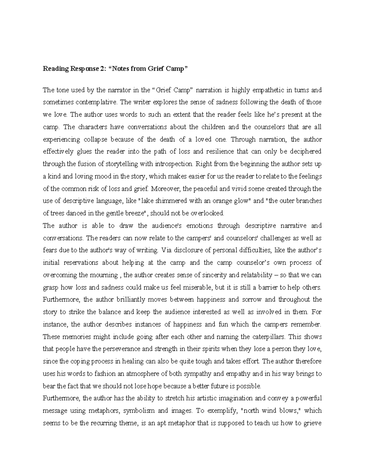 Reading Response 2 - wdqwqdwqdwq - Reading Response 2: “Notes from ...