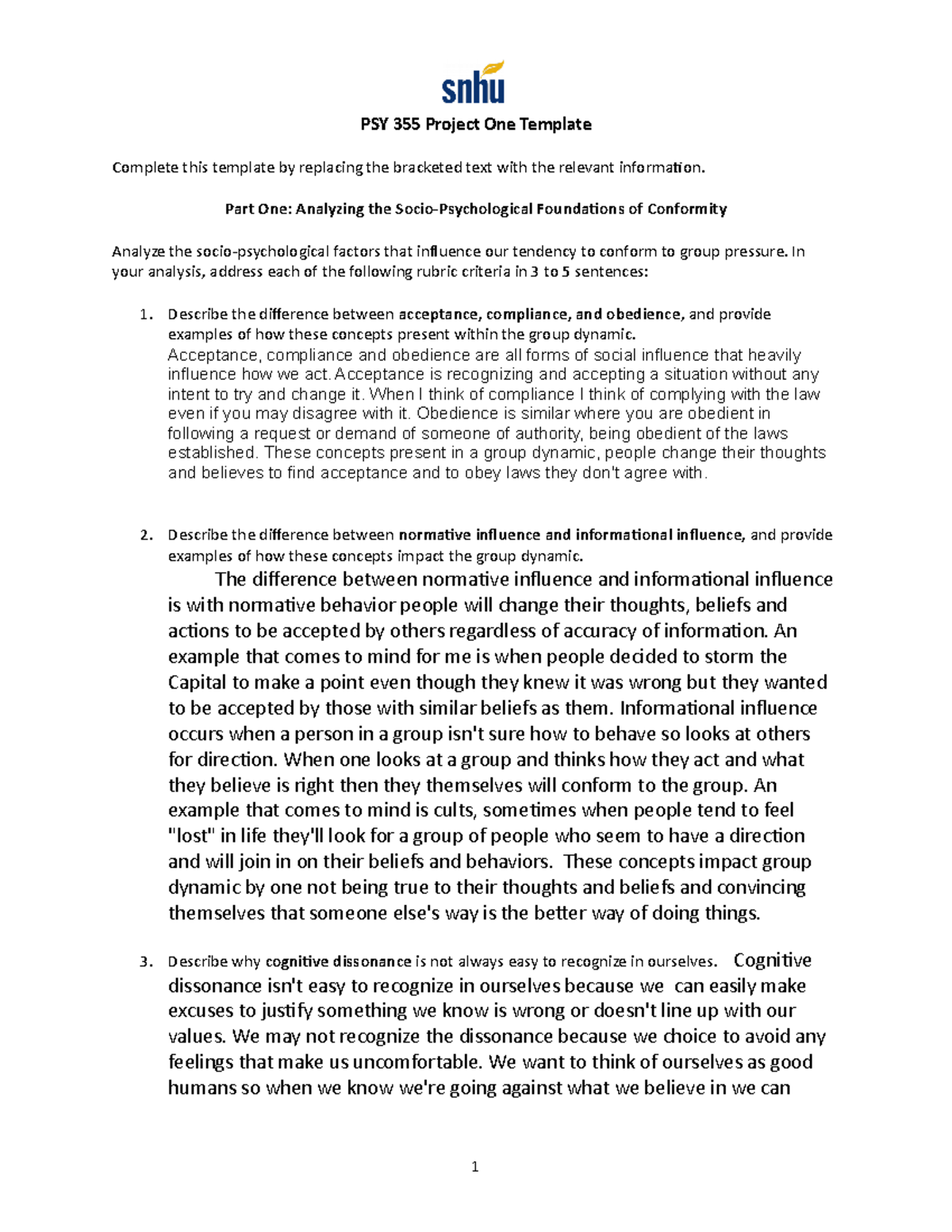 PSY 355 Project One Template - PSY 355 Project One Template Complete ...