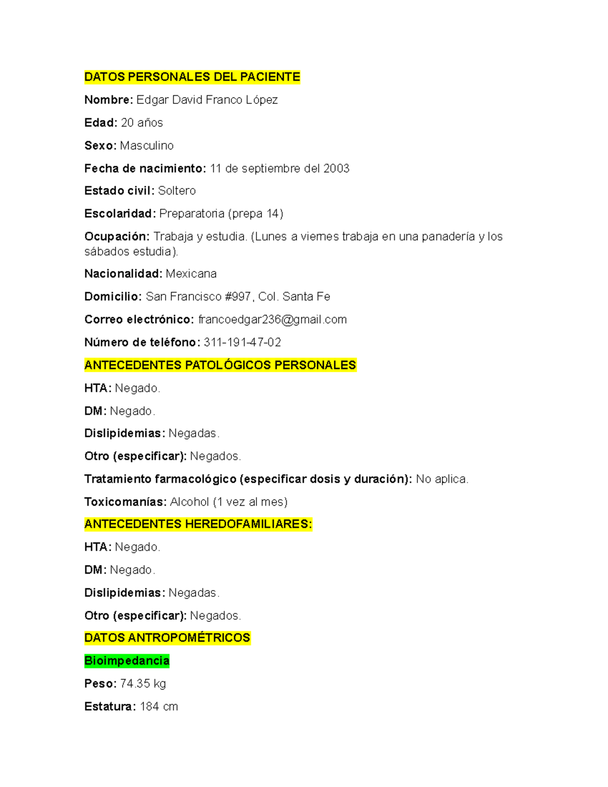 Historia clínica - Caso clínico resuelto - DATOS PERSONALES DEL ...