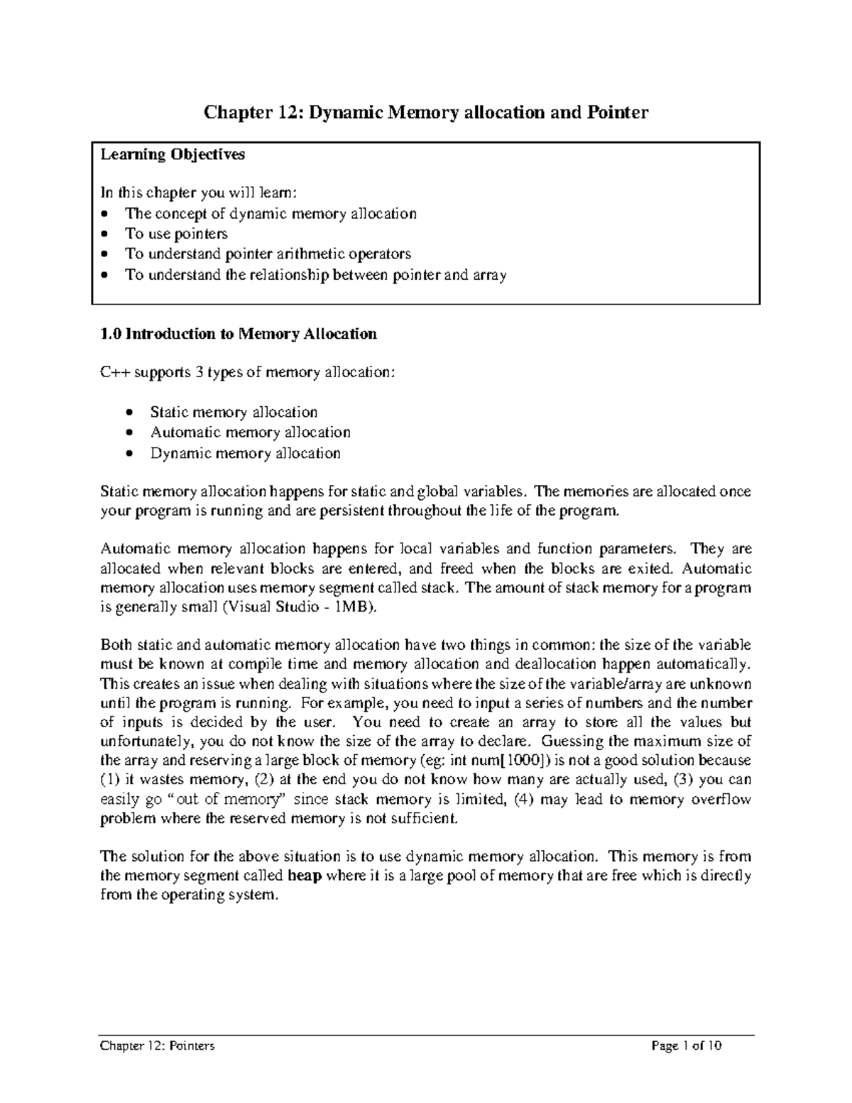 Notes 12 Pointers v2 - Programming - Chapter 12: Dynamic Memory ...