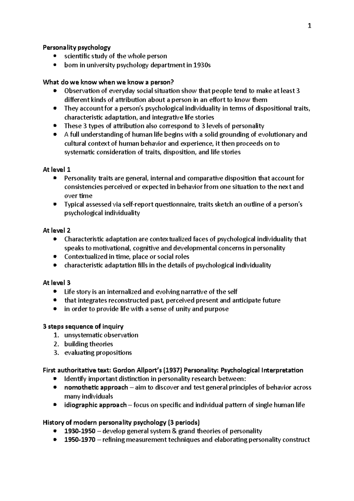 Personality notes - scientific study of the whole born in university ...