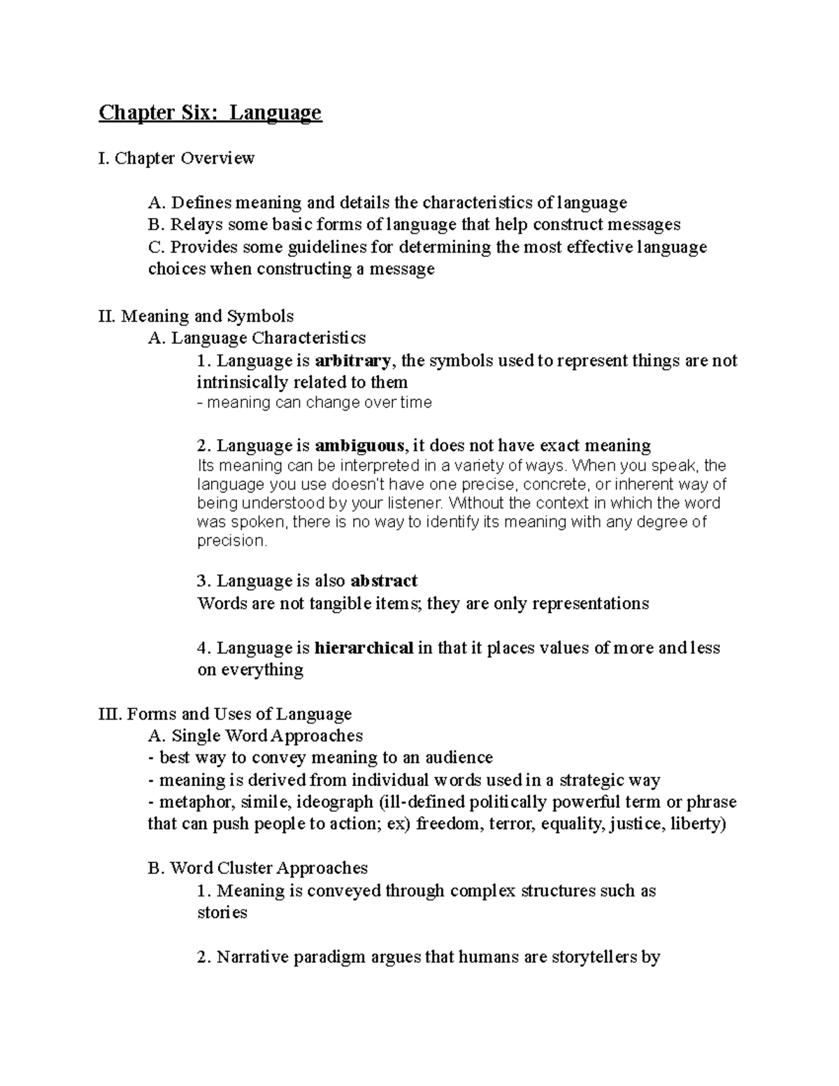 Chapter 6 - Chapter Six: Language I. Chapter Overview A. Defines ...