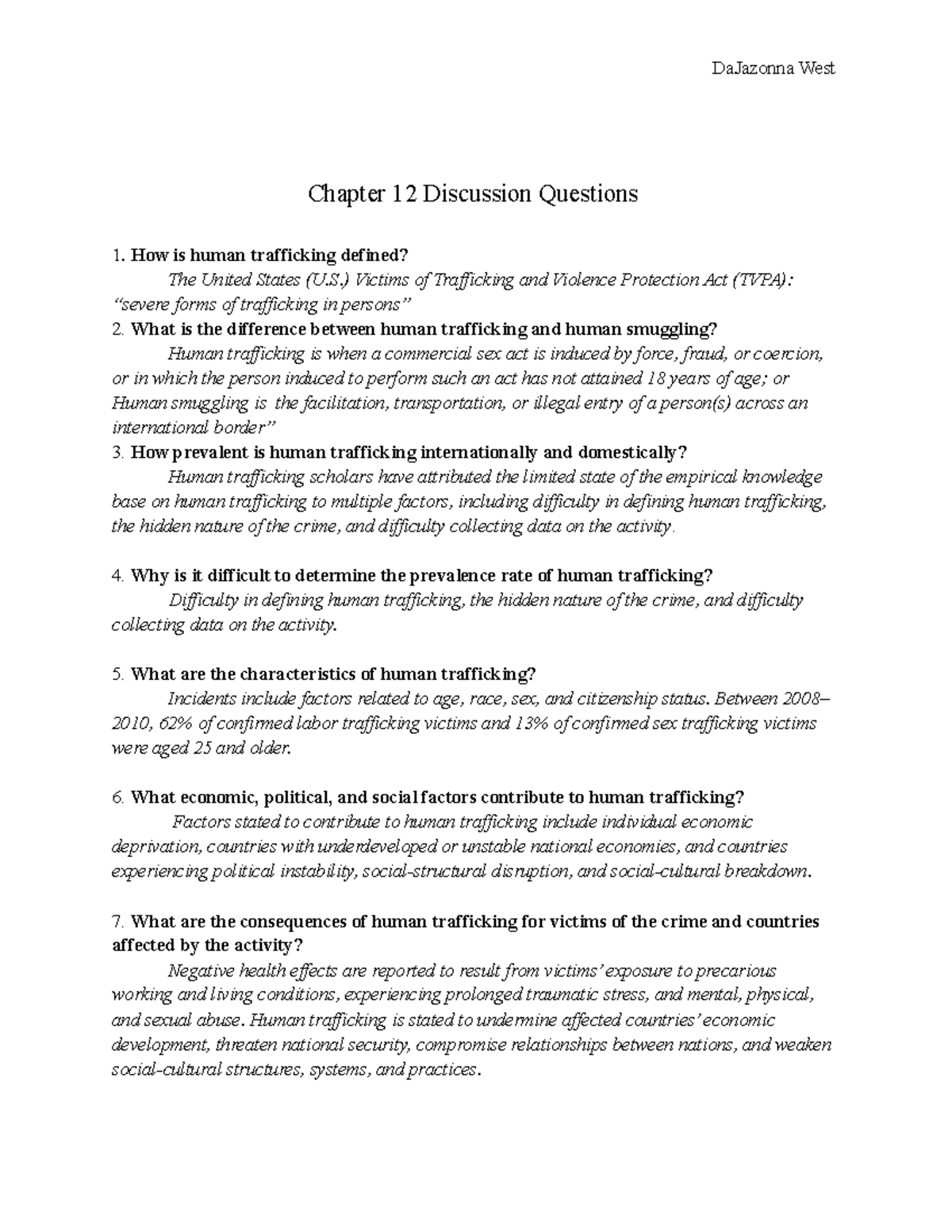 Chapter 12 Discussion Questions - DaJazonna West Chapter 12 Discussion ...