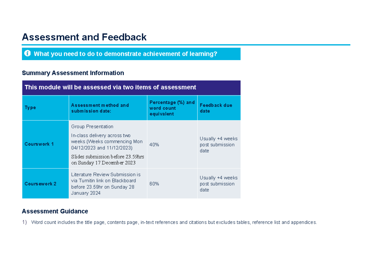 Assessment Brief - Revision question - Assessment and Feedback What you ...