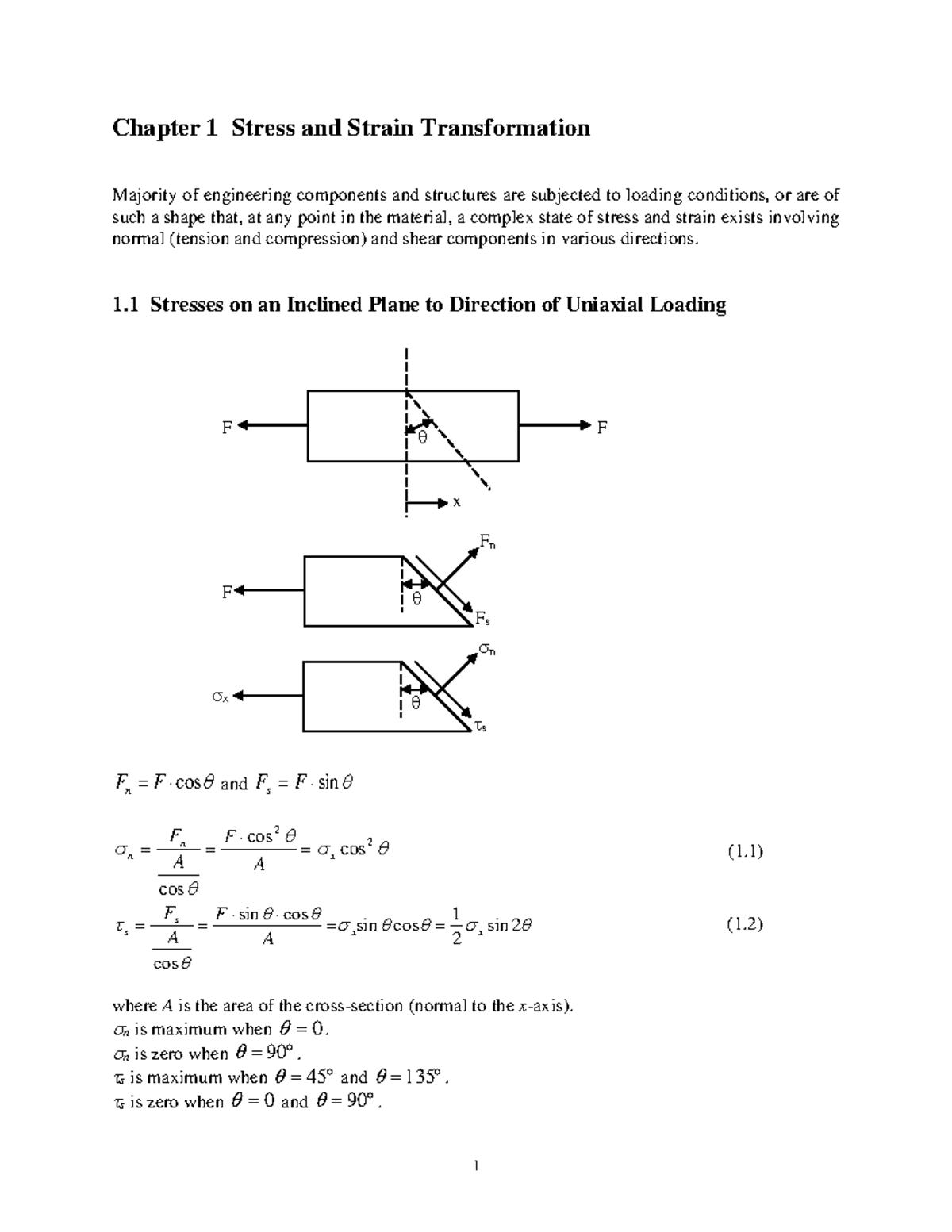 Notes on chapter 1 of the course - Chapter 1 Stress and Strain ...
