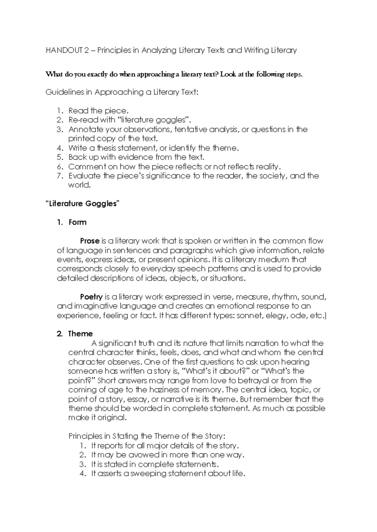 ENG 104 Handout 3 - HANDOUT 2 – Principles in Analyzing Literary Texts ...