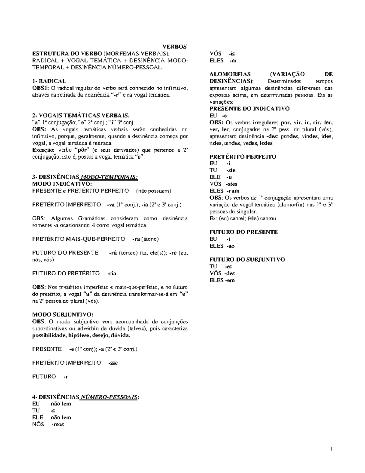 Verbos - VERBOS ESTRUTURA DO VERBO (MORFEMAS VERBAIS): RADICAL + VOGAL ...