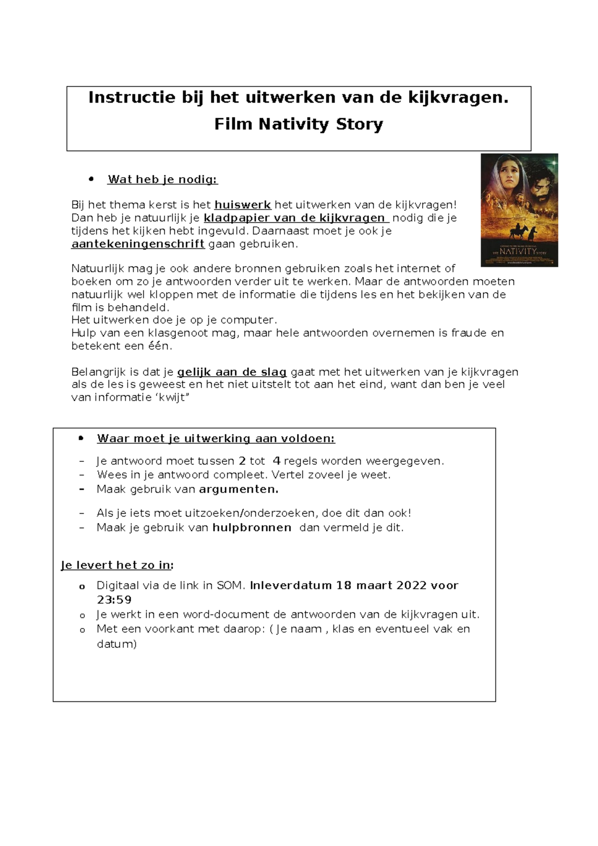 Opdracht kijkvragenblad the nativity story - Instructie bij het ...