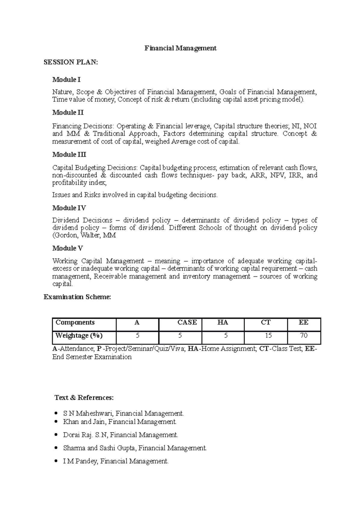 Financial Management - FM notes - Financial Management SESSION PLAN ...