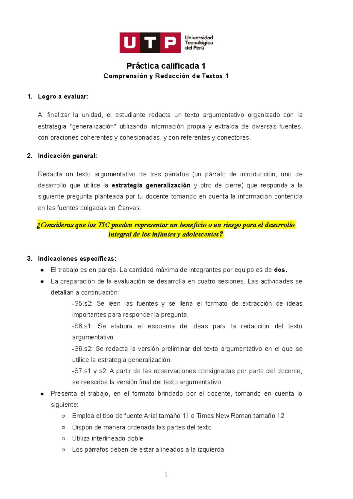 GC N01I PC1Consigna 22C1M (cuadernillo) 05 - 05 (1) Ultimo - Práctica calificada 1 Comprensión y ...