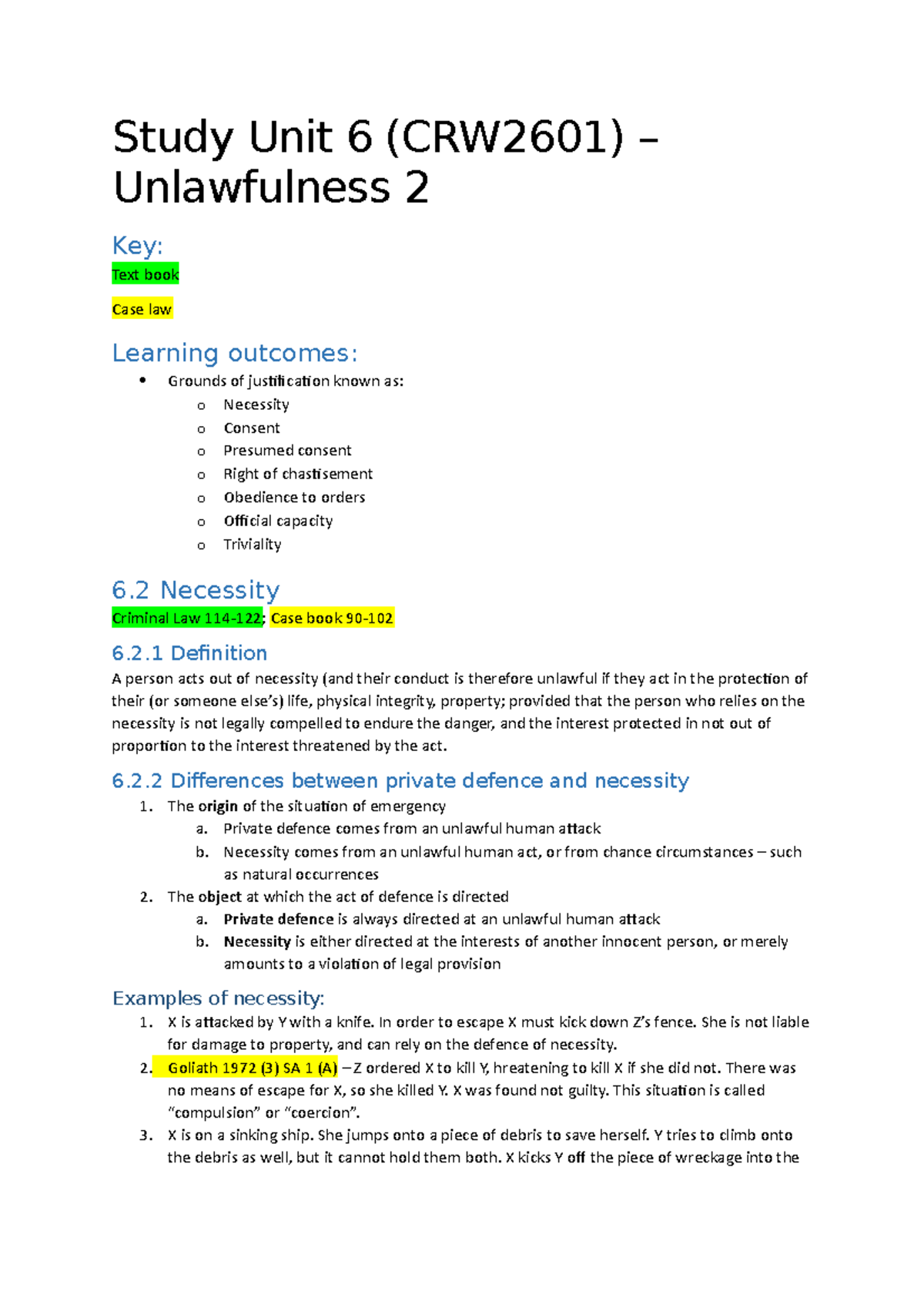 CRW2601 Study Unit 6 Unlawfulness II - Study Unit 6 (CRW2601 ...