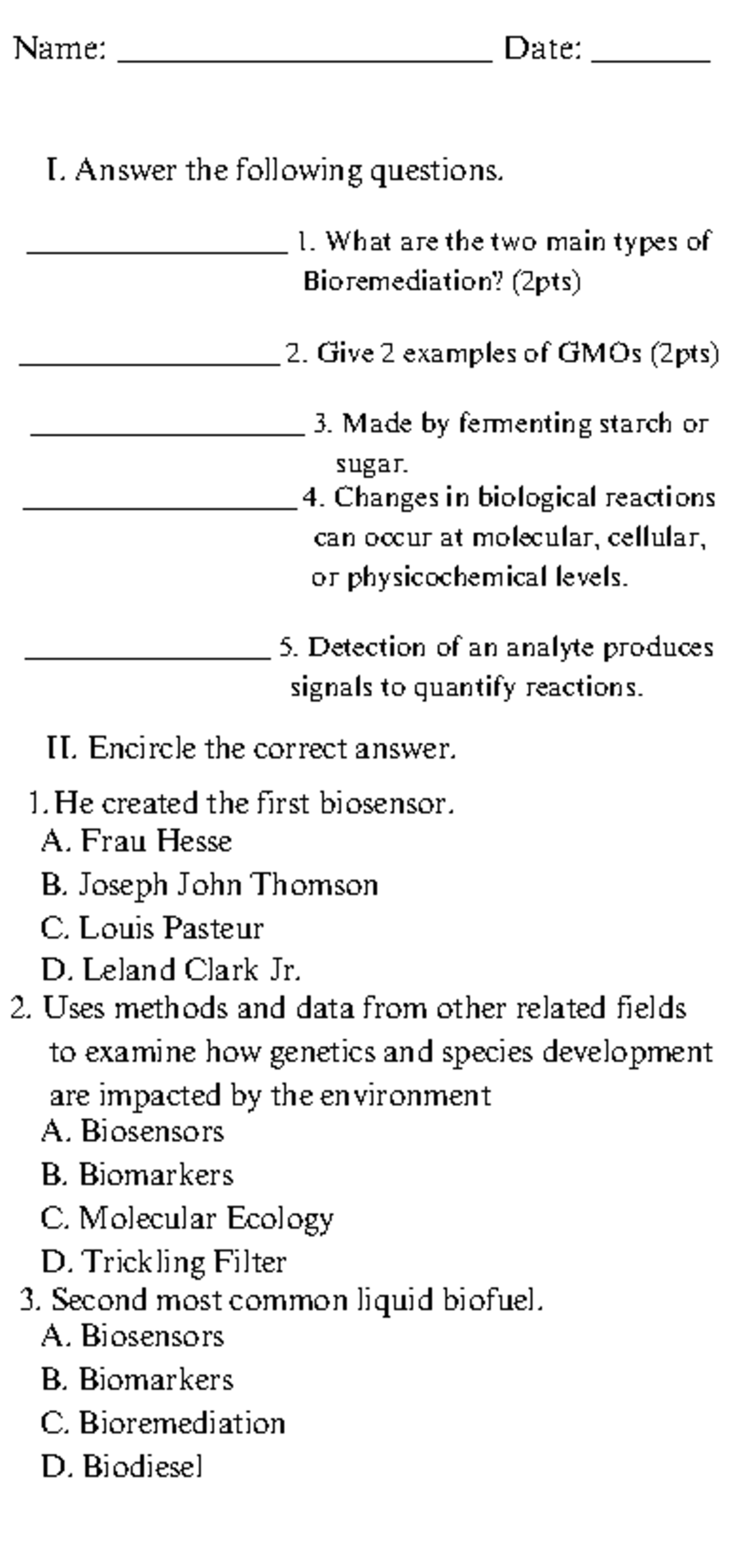 Biotechnology Activity For Bioremediation and Environment - Name ...