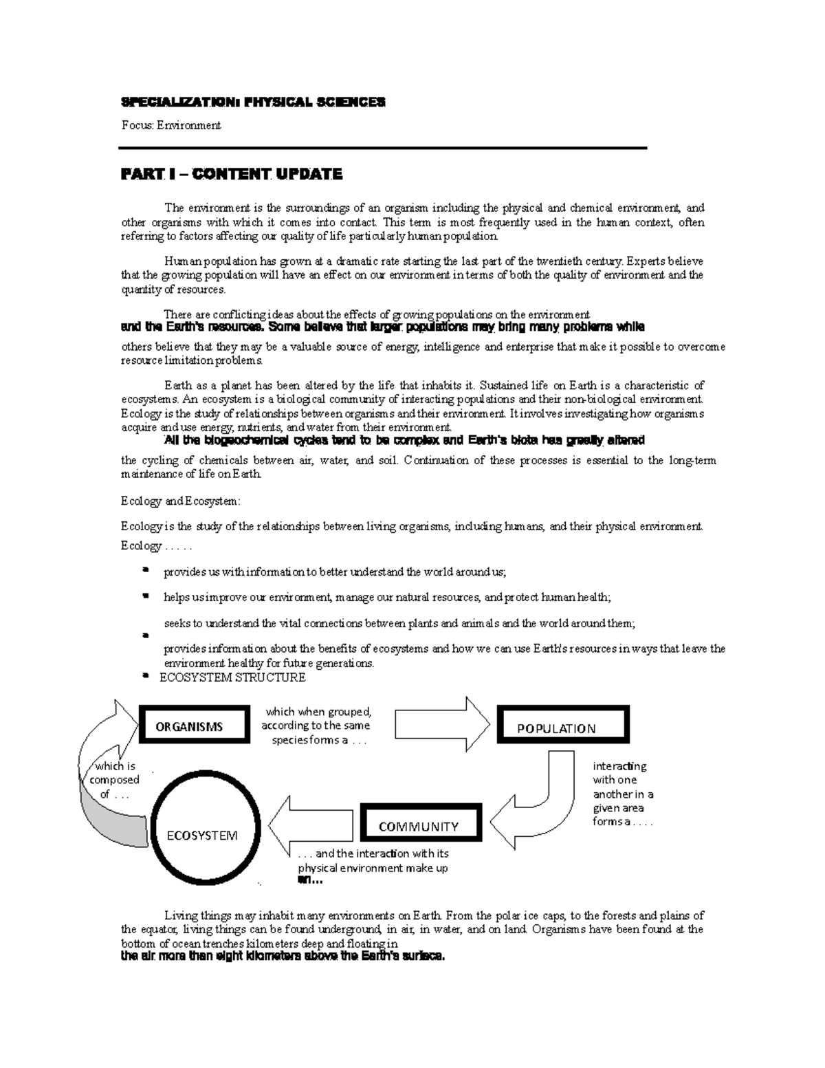 Physical Science Environment - Focus: Environment The environment is ...