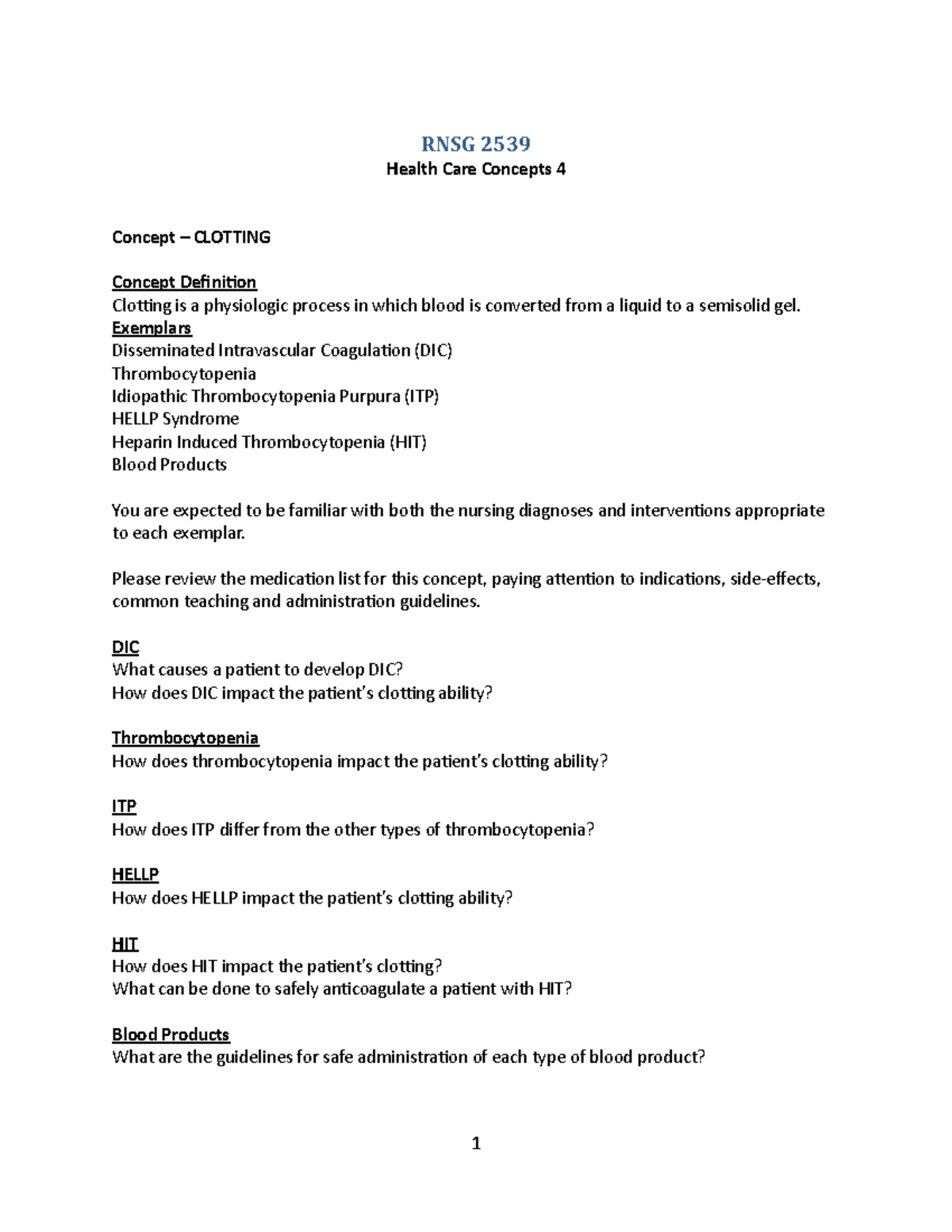 Clotting Raising the Bar - RNSG 2539 Health Care Concepts 4 Concept ...