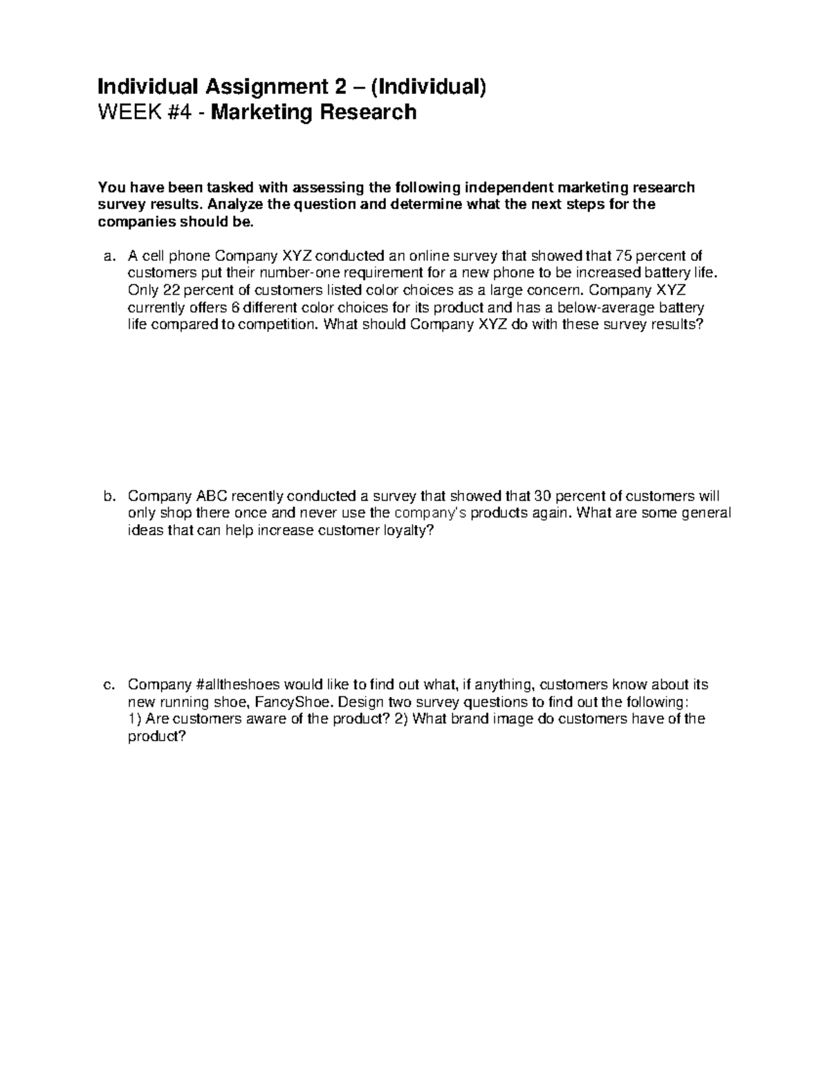 Individual Assignment 2 - Marketing Research - Individual Assignment 2 – (Individual) WEEK #4 ...