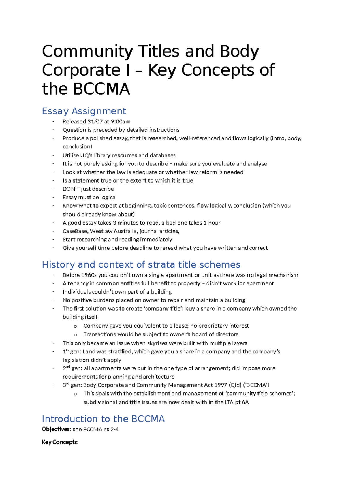 Week 2 Lecture - Community Titles and Body Corporate I – Key Concepts ...
