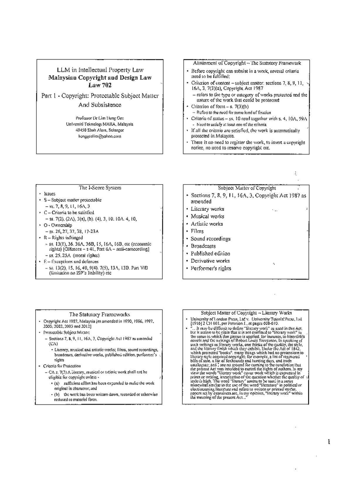 702 Copyright 2020 Part 1 Subject Matter and Scope of Copyright ...