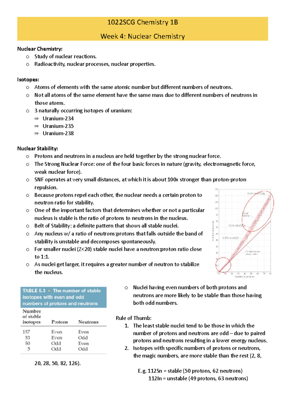 W4 - nuclear chemistry - 1022SCG Chemistry 1B Week 4: Nuclear Chemistry ...
