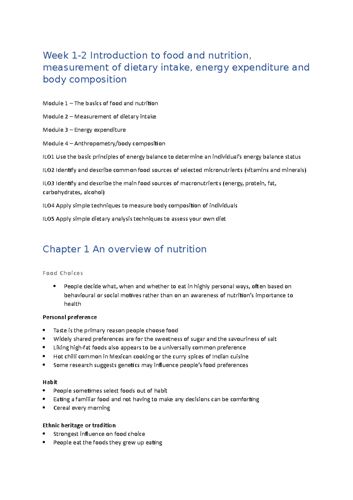 Week 1 - 2 - 1-2 - Week 1-2 Introduction to food and nutrition ...