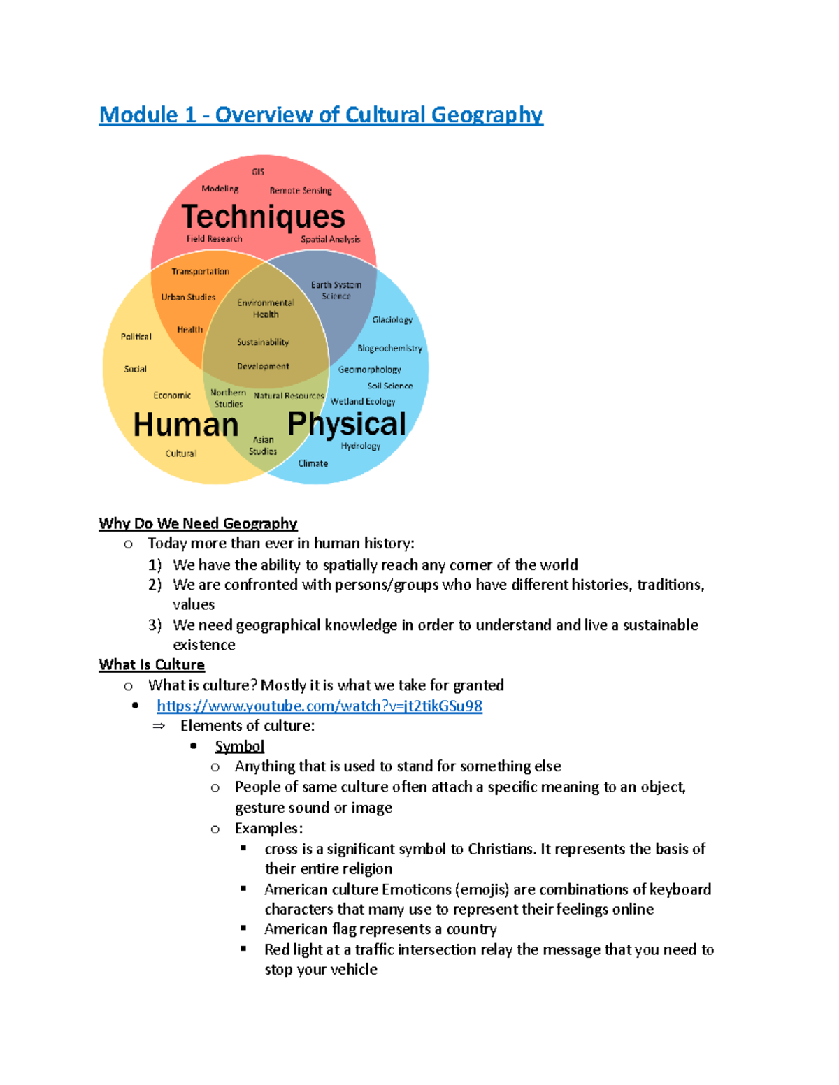 Test Notes - Module 1 - Overview of Cultural Geography Why Do We Need ...