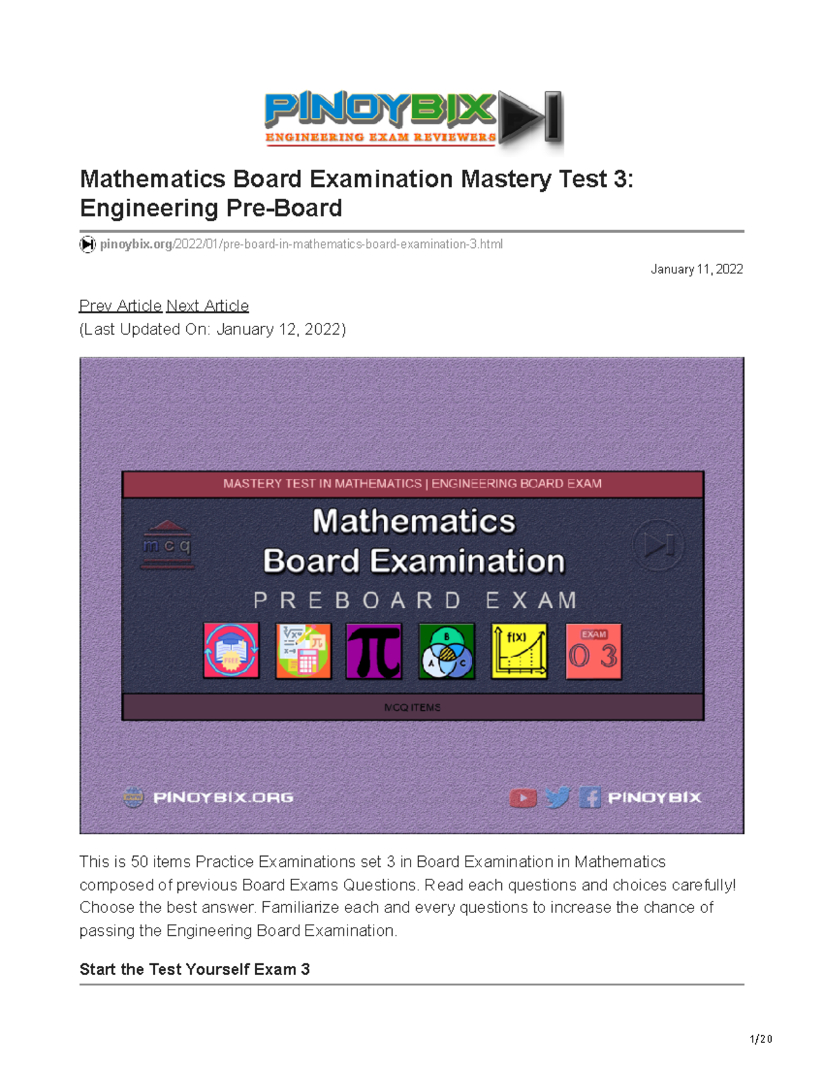 Pinoybix.org-Mathematics Board Examination Mastery Test 3 Engineering ...