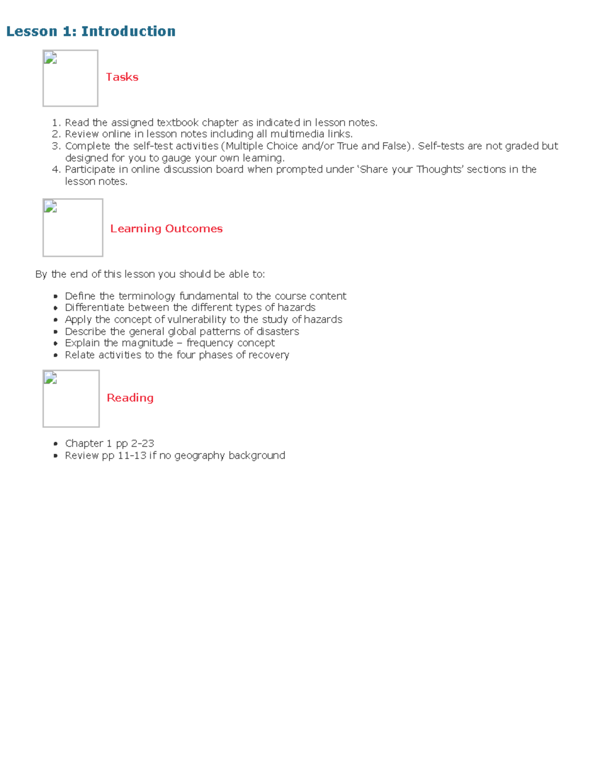 L1 Tasks, Learning Outcomes and Readings - Lesson 1: Introduction Tasks ...