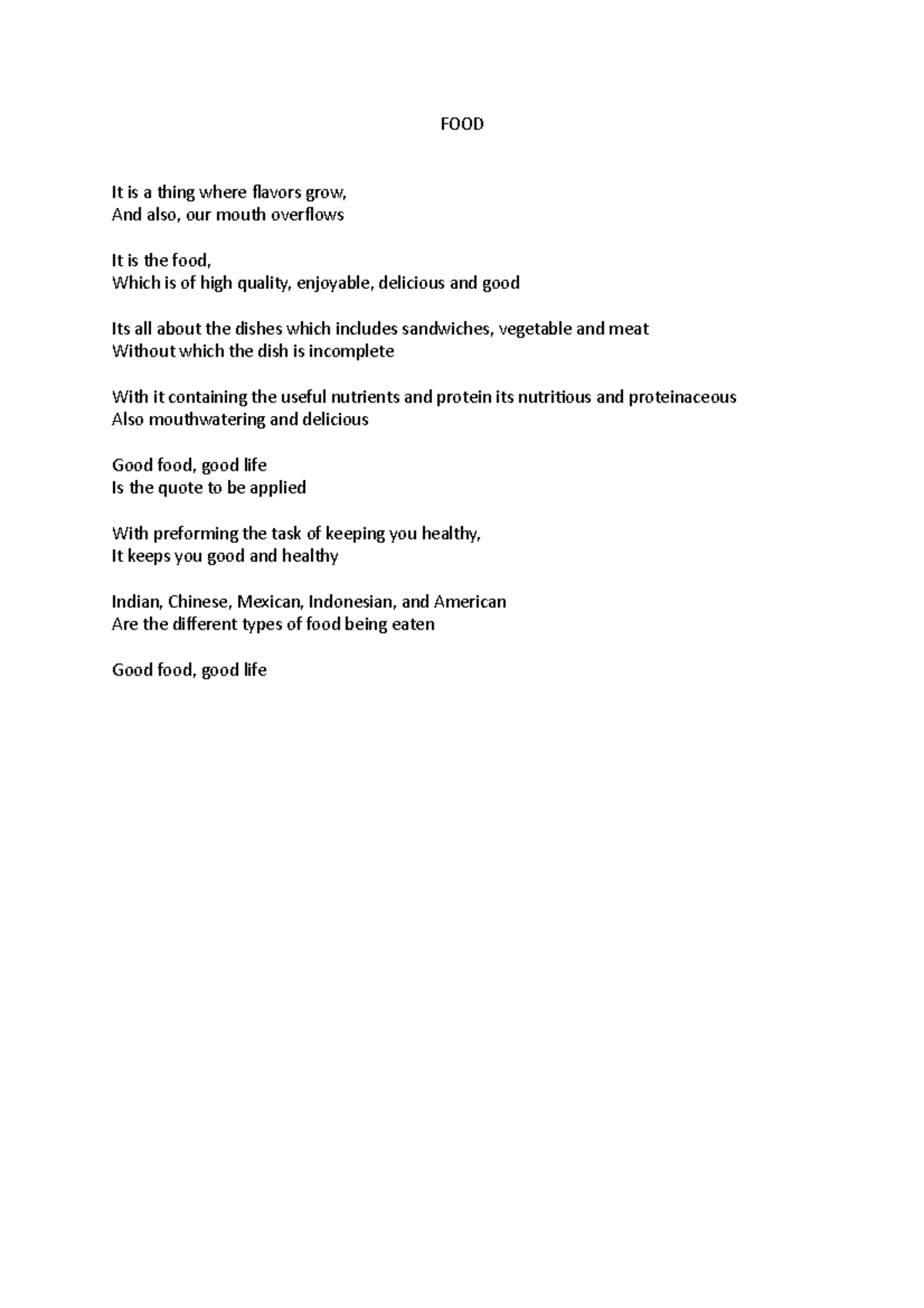 Poem 16-FOOD - This is a poem regarding Food - Subject to Copyright ...