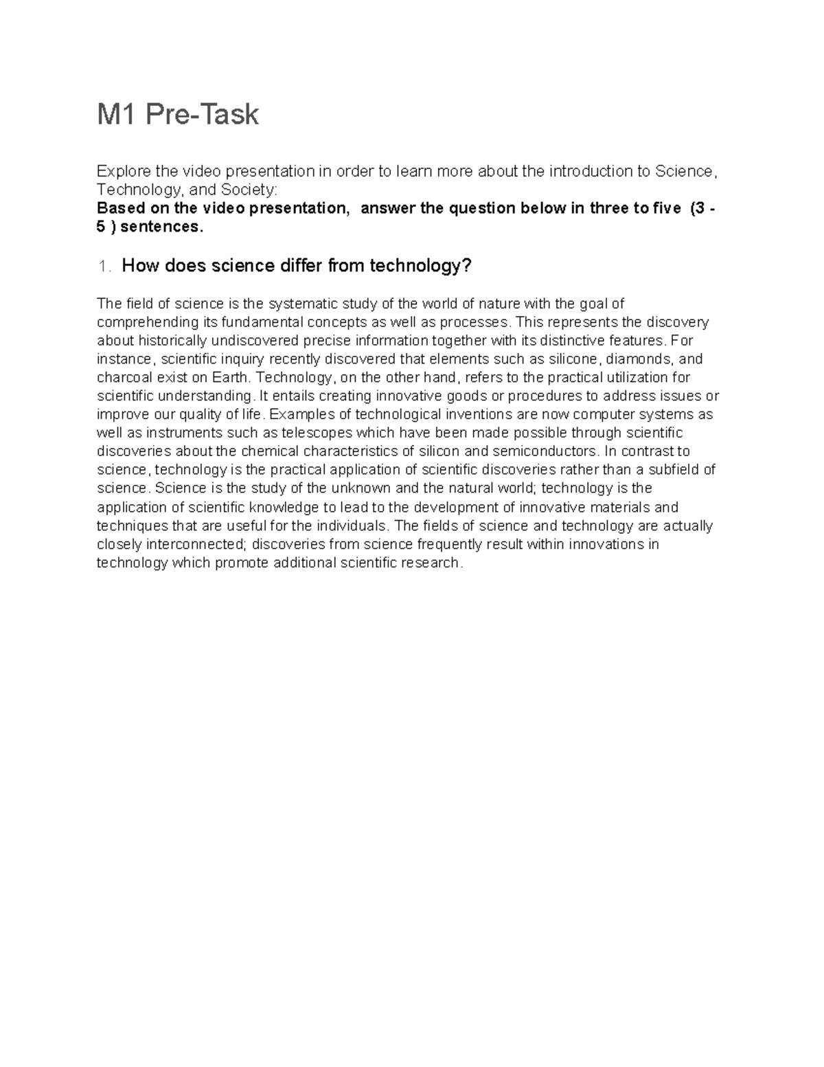 M1 Pre-Task - Summary Law on Science - M1 Pre-Task Explore the video presentation in order to ...