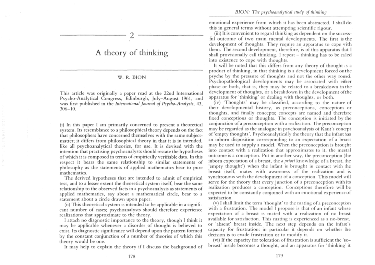 Bion W. 1967. Second Thoughts. London Heinemann Medical Books. pp. 178 ...