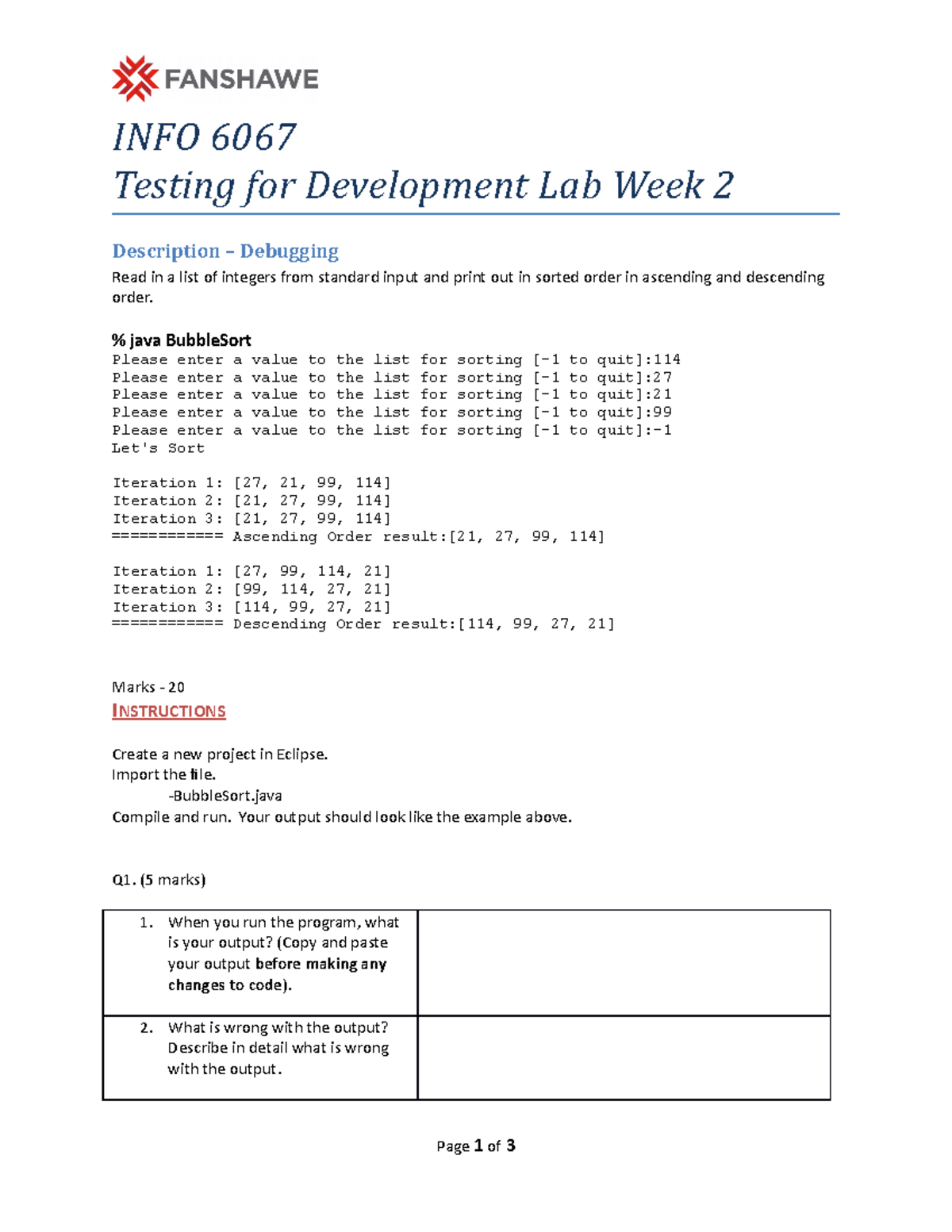 Lab 1 - Debugging - INFO 6067 Testing for Development Lab Week 2 ...
