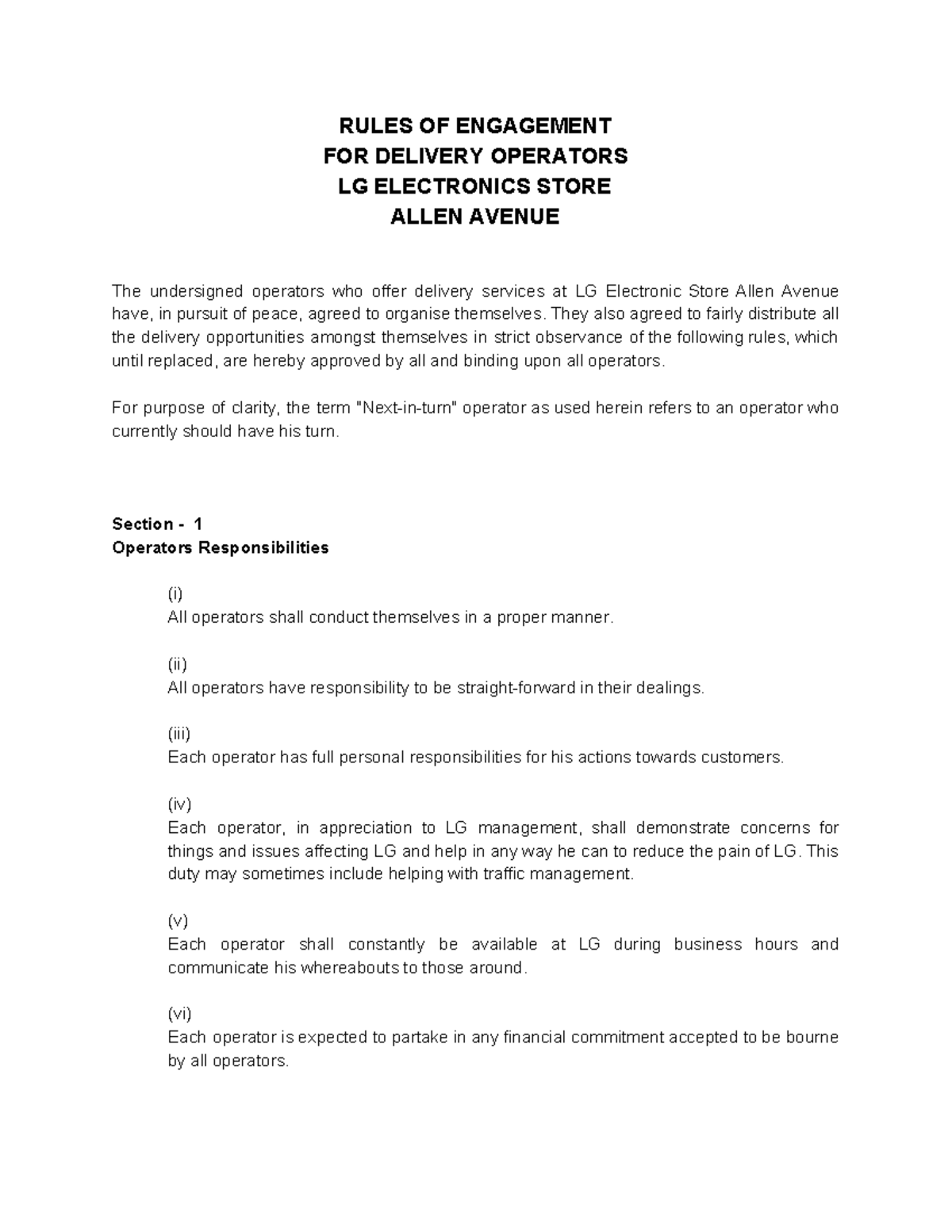 Rules OF Engagement - Great - RULES OF ENGAGEMENT FOR DELIVERY ...