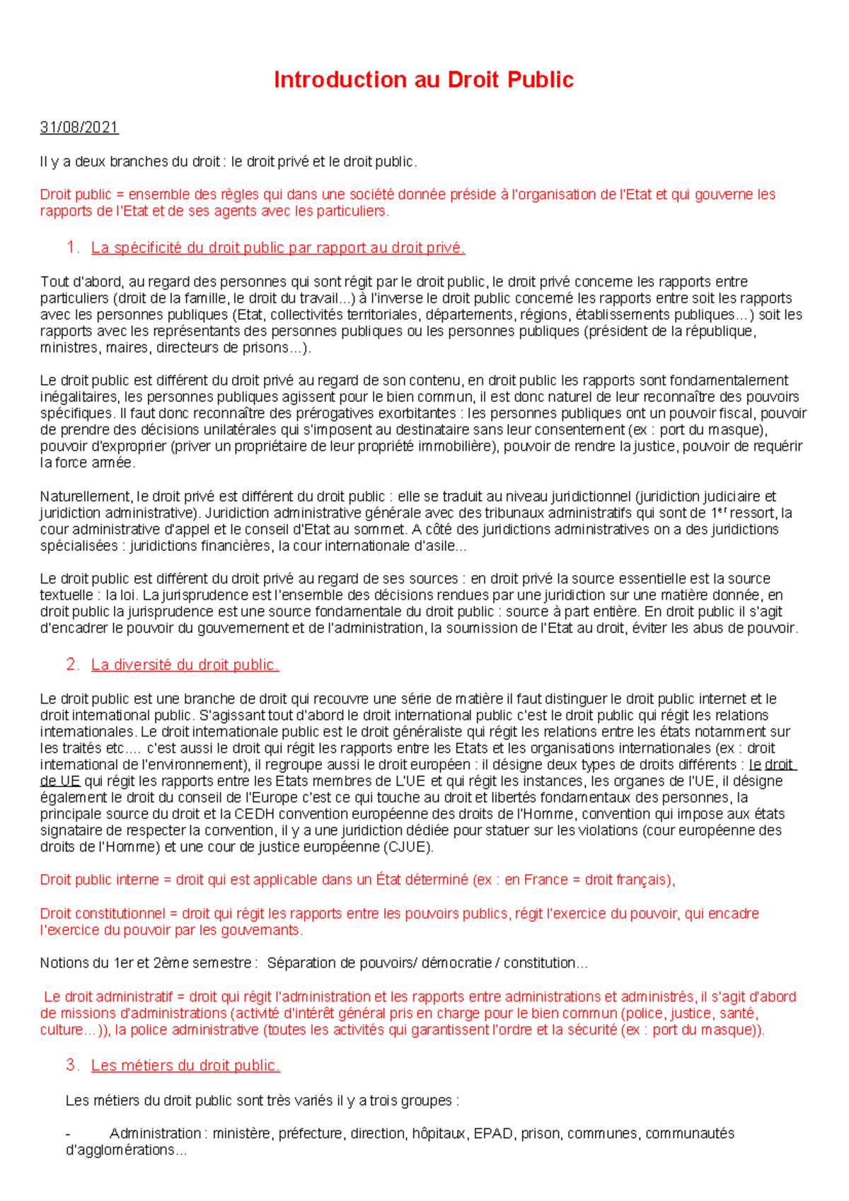Introduction au Droit Public - Introduction au Droit Public 31/08/ Il y a deux branches du droit ...