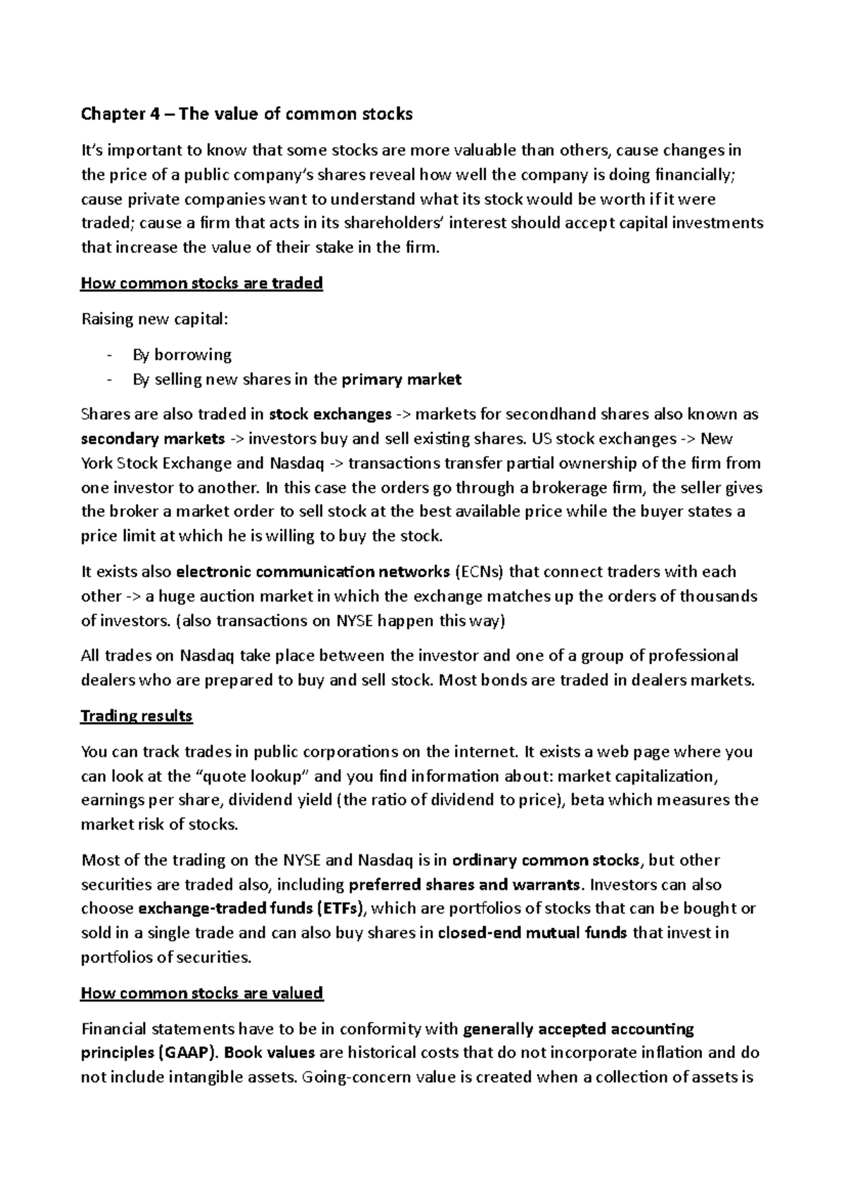 The value of common stocks - first part - Chapter 4 – The value of ...
