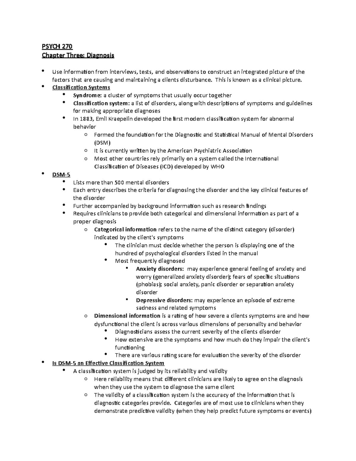 Chapter 3 Diagnosis - PSYCH 270 Chapter Three: Diagnosis Use ...
