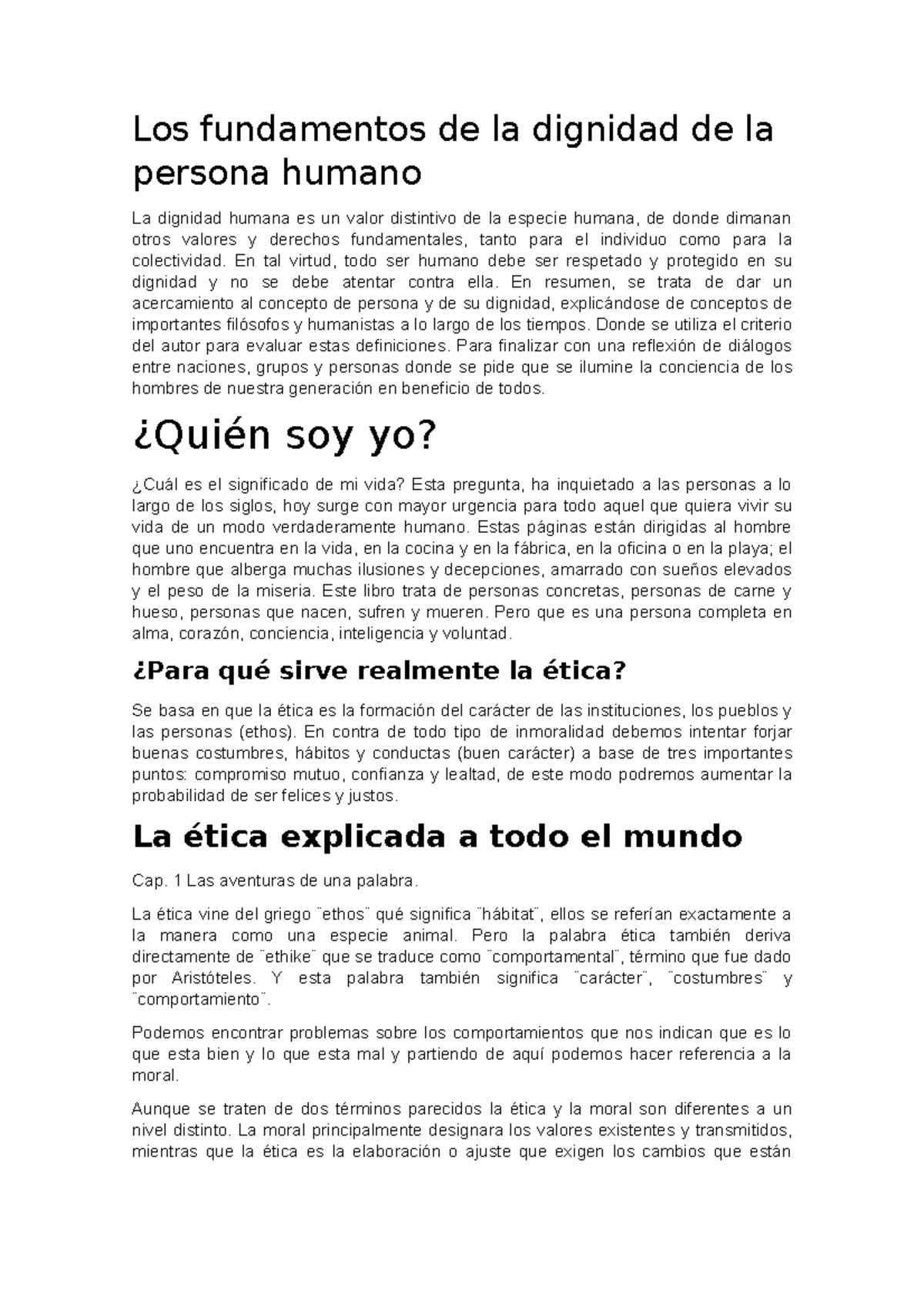 Los fundamentos de la dignidad de la persona humano - Los fundamentos ...