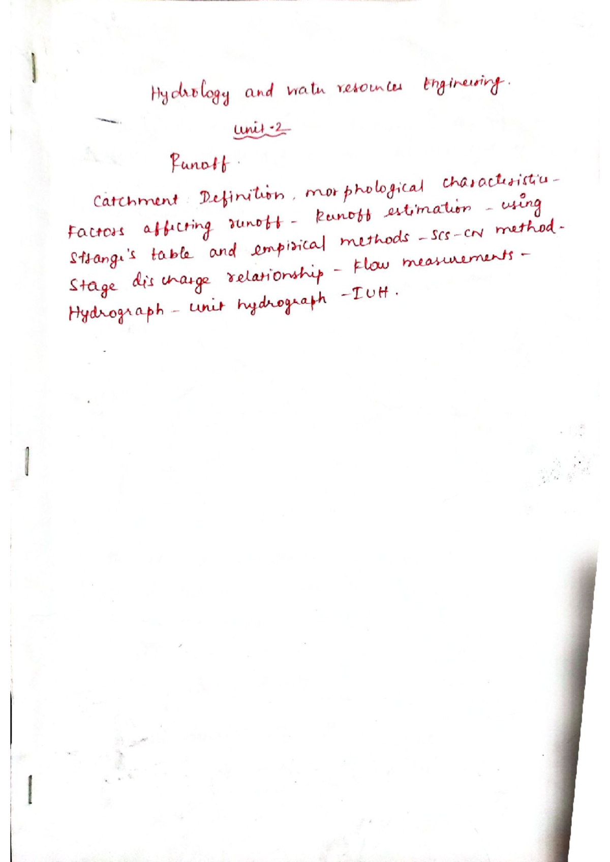 Unit 2 HWRE - Hydrology and water resources Engineering Runoff ...