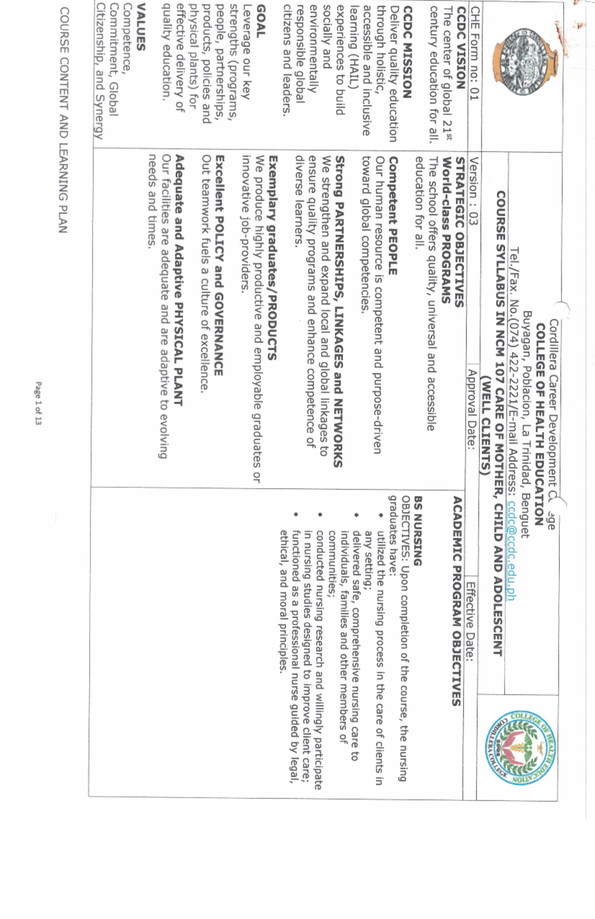 NCM 107 - Nursing - Studocu