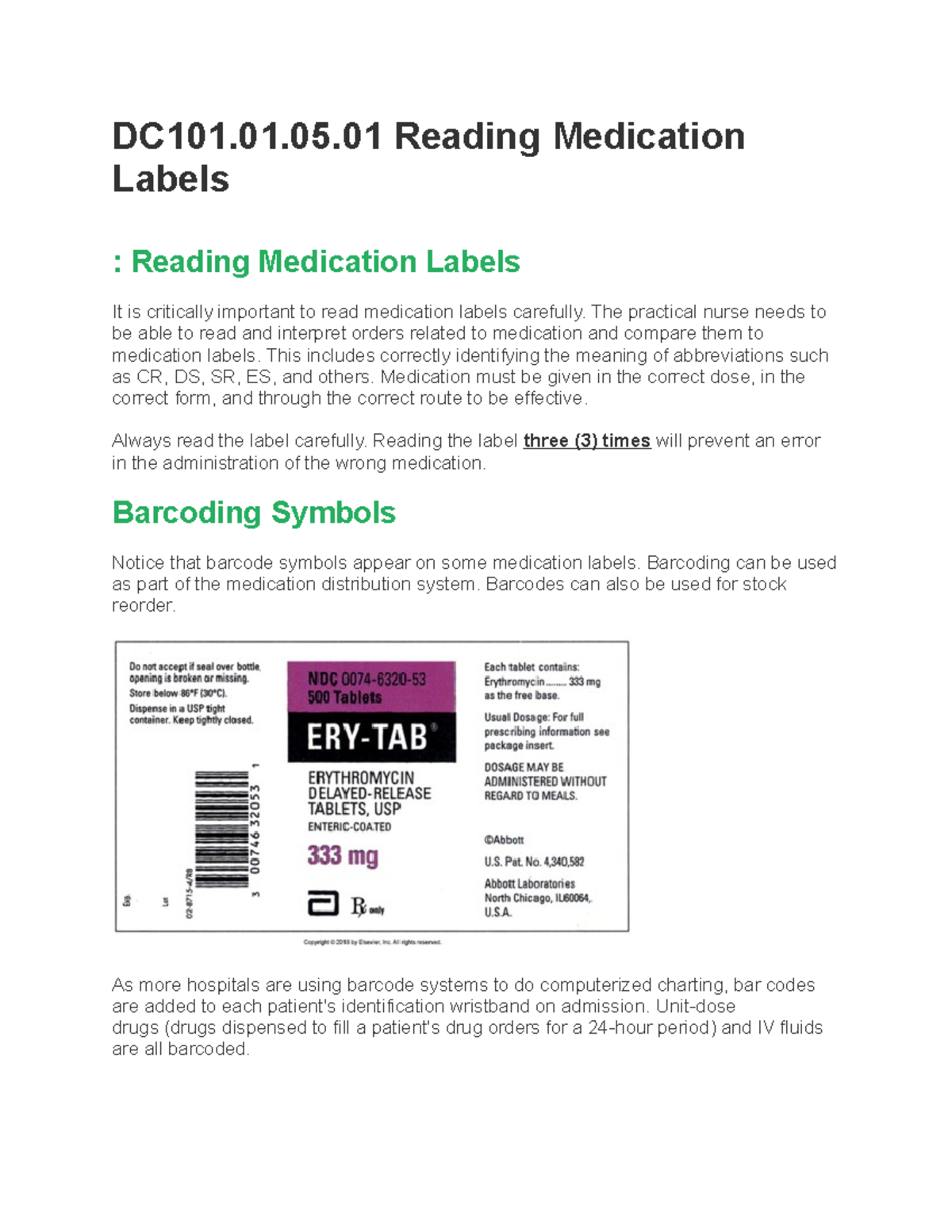 DC101.01.05.01 Reading Medication Labels - EN 104 - Studocu