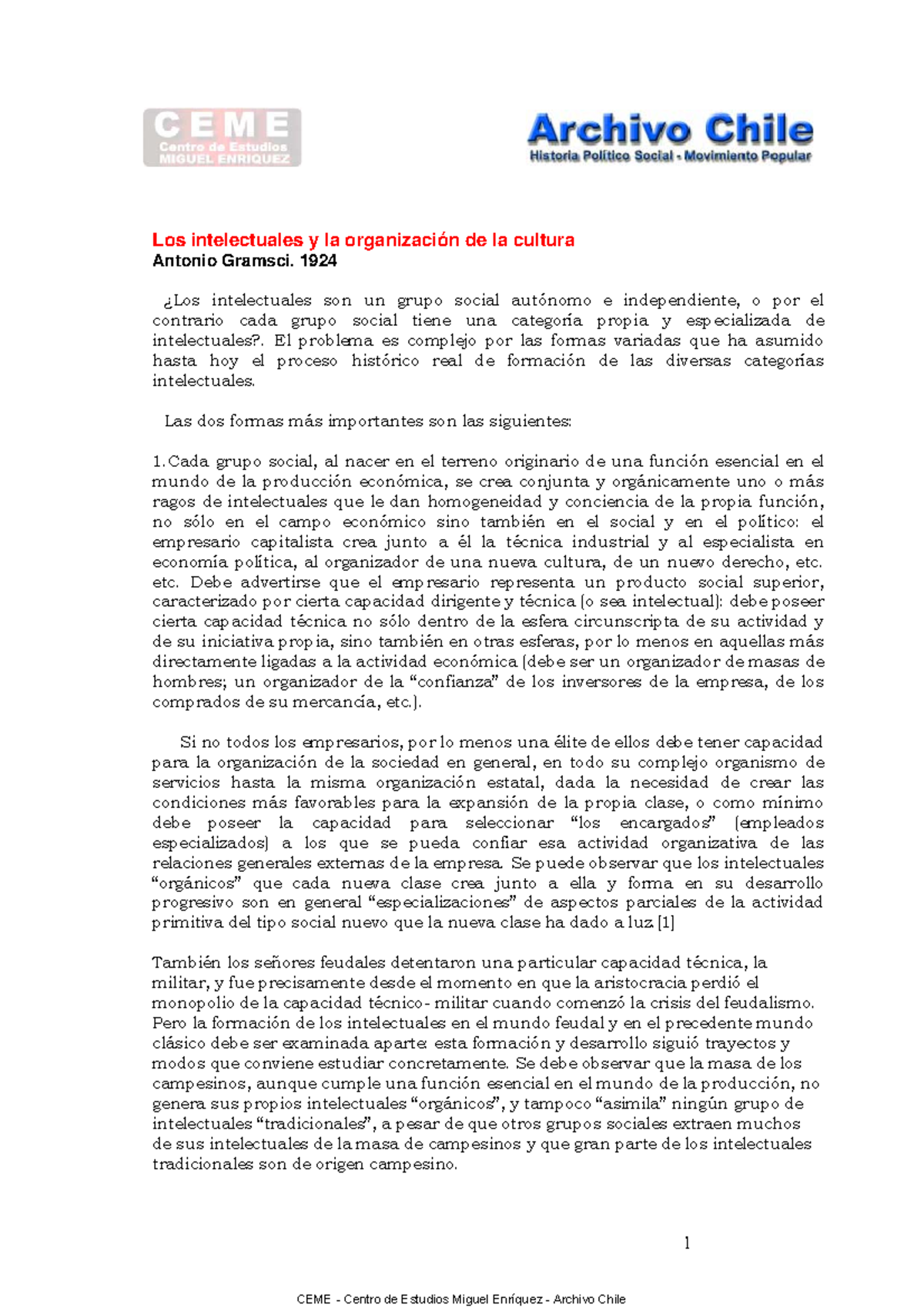 Gramsci - La formación de los intelectuales - Los intelectuales y la ...