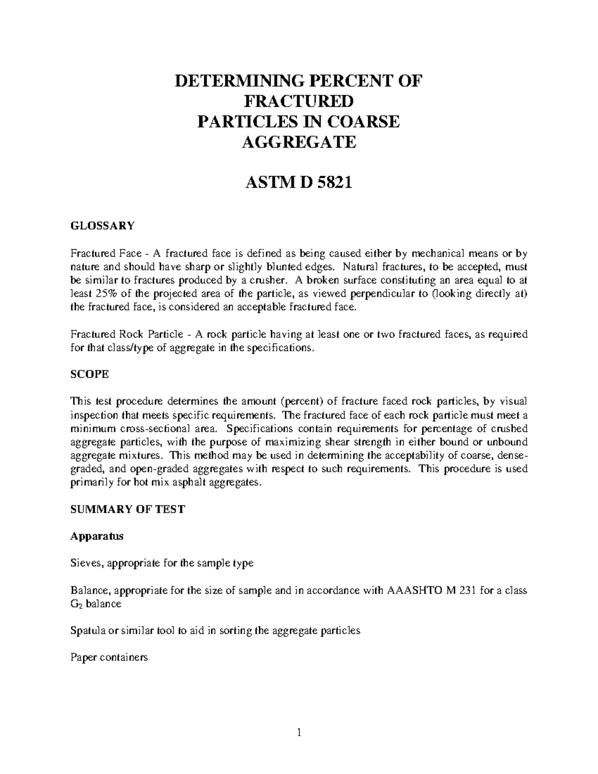 Astm d 5821 - sgsss - DETERMINING PERCENT OF FRACTURED PARTICLES IN COARSE AGGREGATE ASTM D 5821 ...