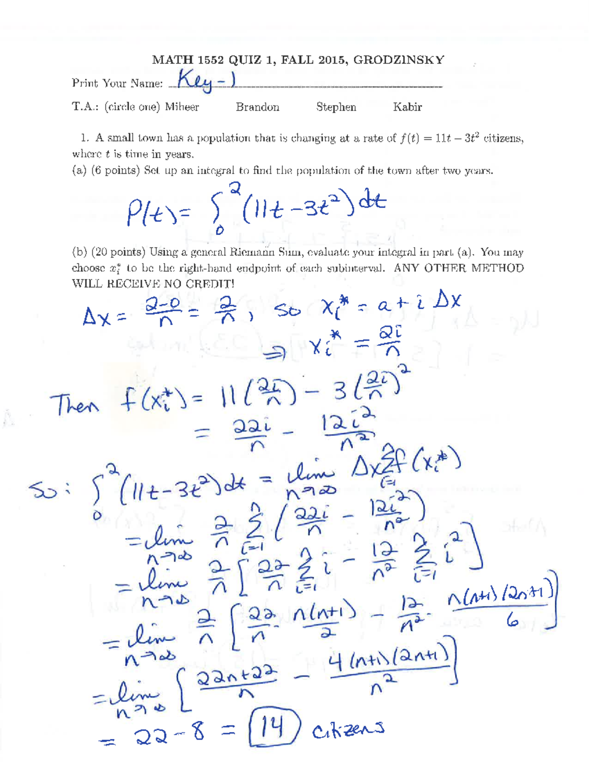 Quiz1 fa15 - Practice Quizzes - MATH1552 - Studocu