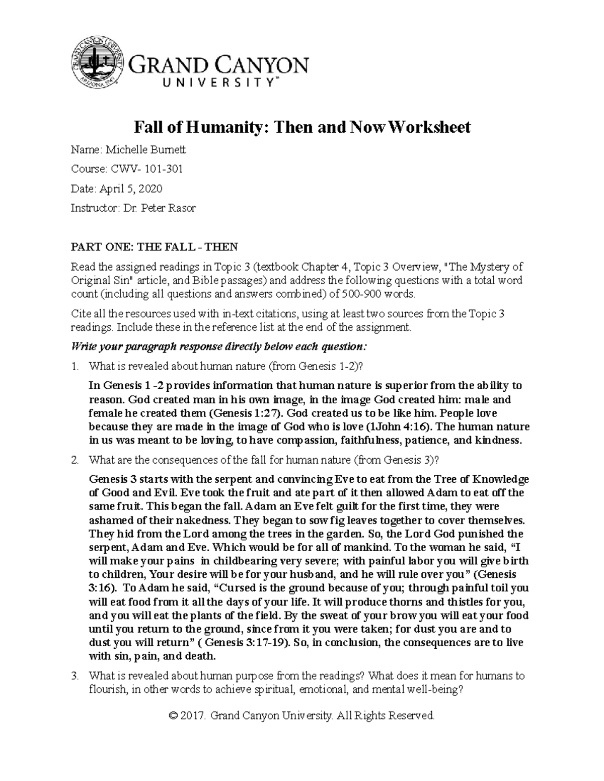 Fall of Humanity: Then and Now Worksheet - Studocu