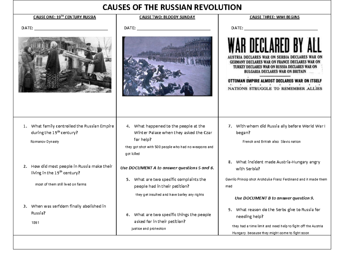 Russian Revolution Stations - CAUSES OF THE RUSSIAN REVOLUTION CAUSE ...