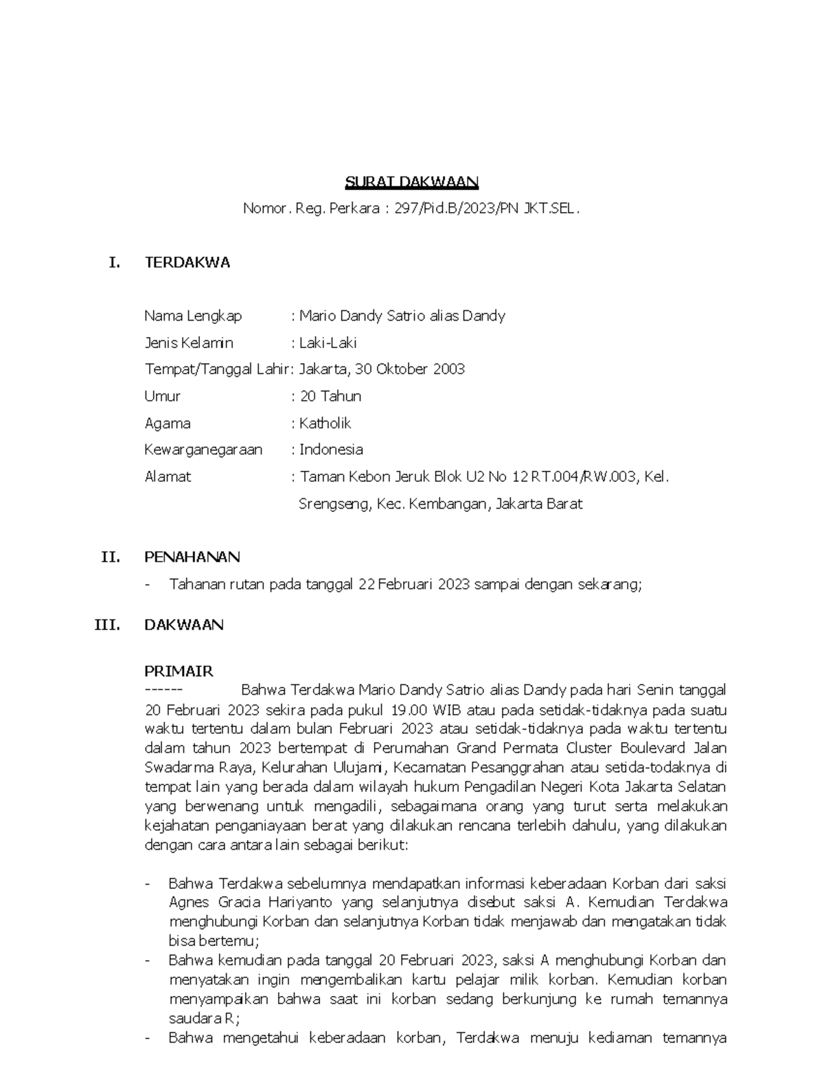 Surat Dakwaan MDS - zzxx - SURAT DAKWAAN Nomor. Reg. Perkara : 297/Pid ...