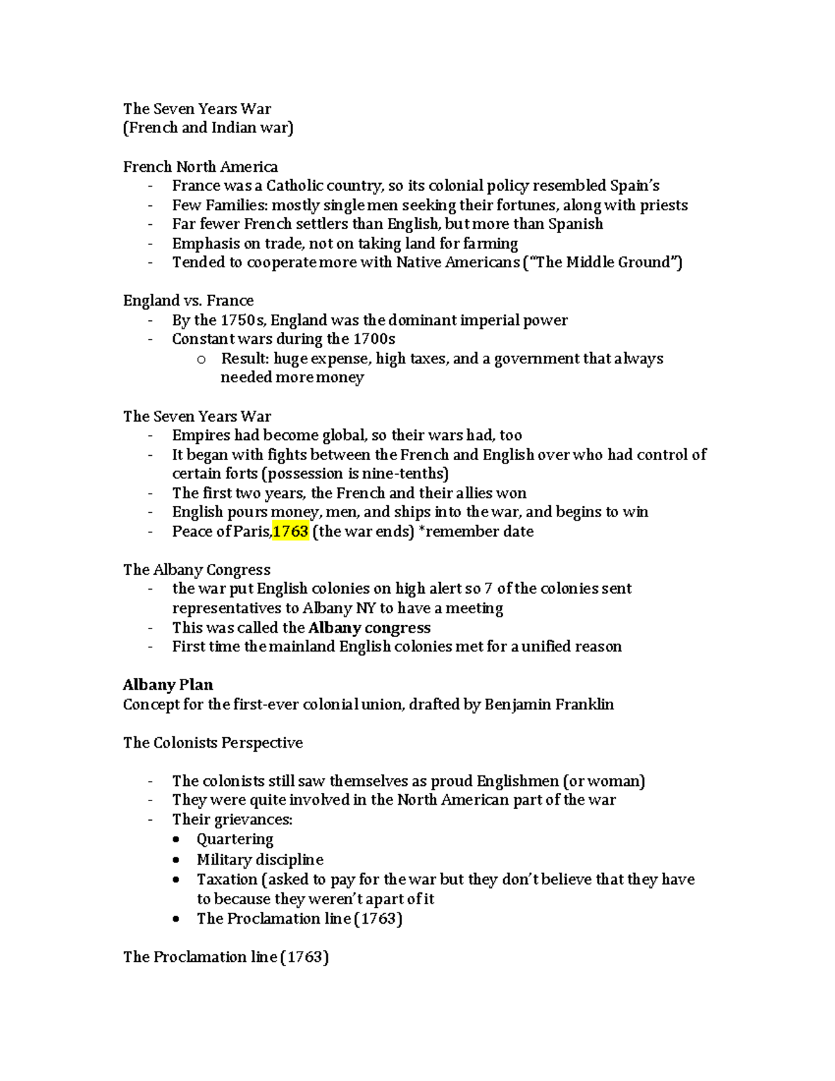 Lecture notes History Of The United States To 1877, Course 1 - Class ...
