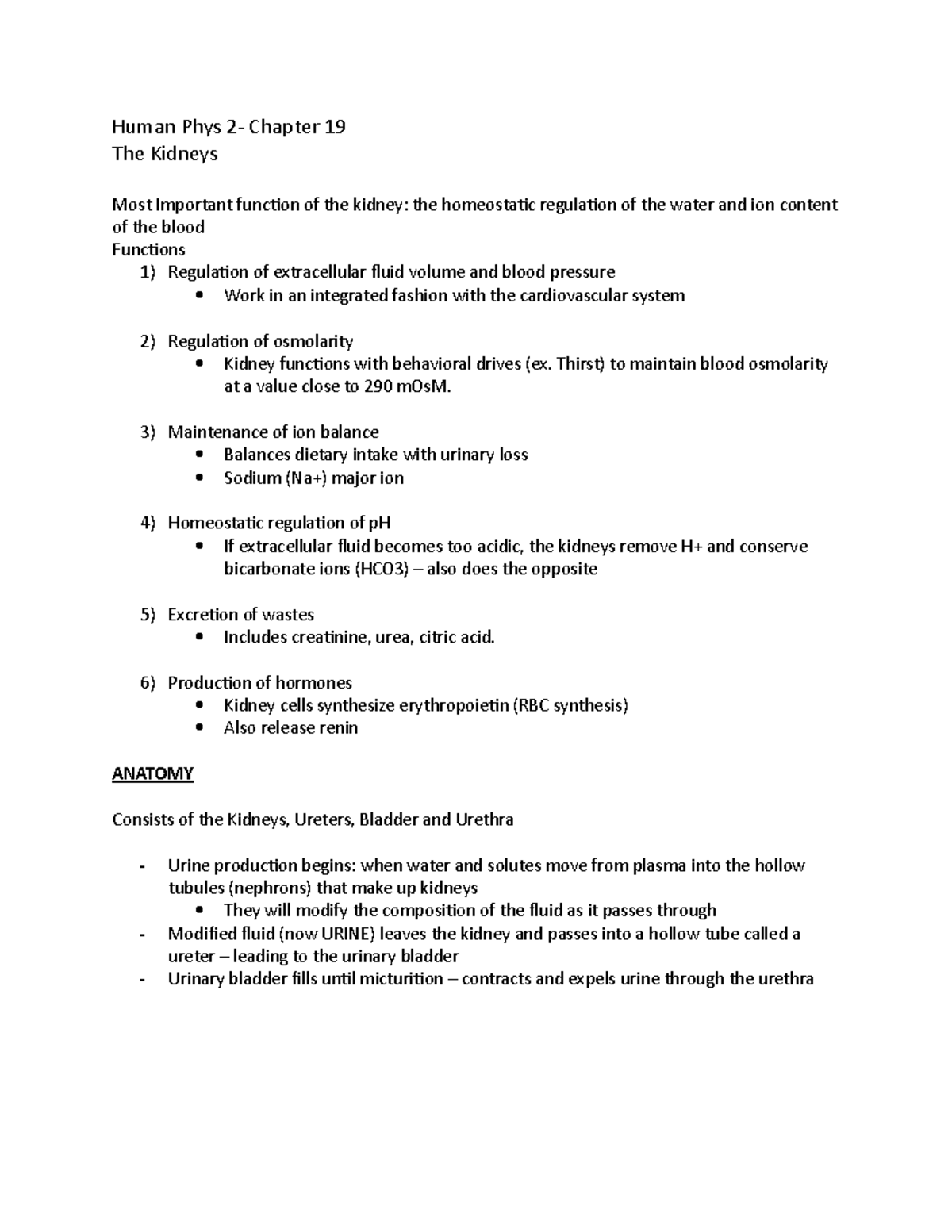 Human Phys 2 chap 19 - Lecture notes chapter 19 - Human Phys 2- Chapter ...