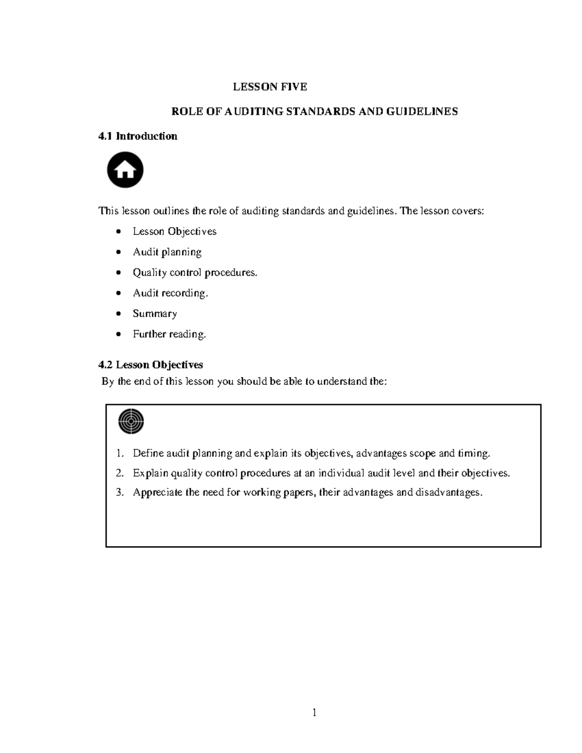 Lesson FIVE - Notes - LESSON FIVE ROLE OF AUDITING STANDARDS AND ...