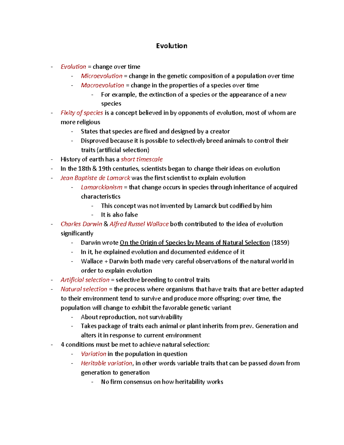 Human Evolution Exam 1 Review Sheet - Evolution Evolution = change over ...