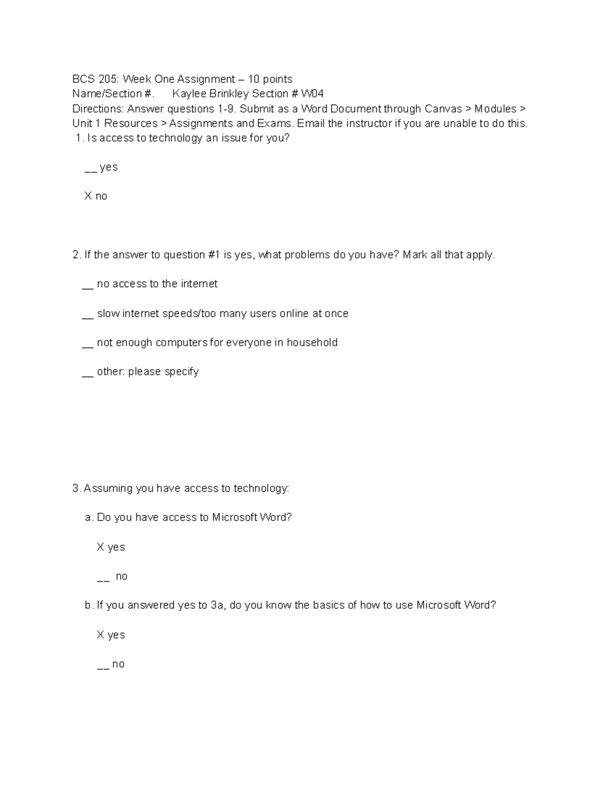 Nutrition week 1 assignment - BCS 205: Week One Assignment – 10 points ...