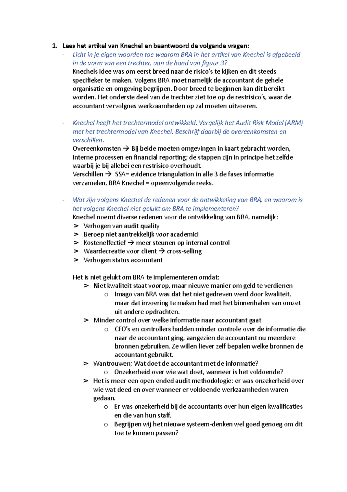 Voorbereiding ADVA College 4 - Lees het artikel van Knechel en ...